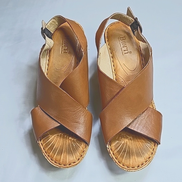 Born | Shoes | Born Womens Sz 8 Tan Leather 35 Inch Slingback Wedge ...
